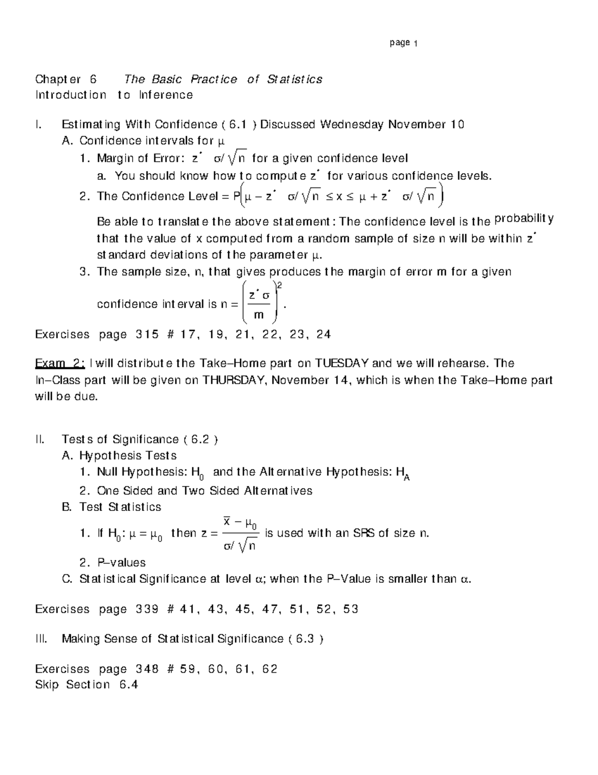 BPS 3rd Chap 6 outline summary - page 1 Chapter 6 The Basic Practice of Statistics Introduction ...