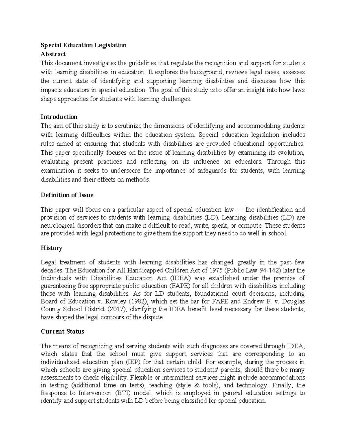 Special Education - It explores the background, reviews legal cases ...