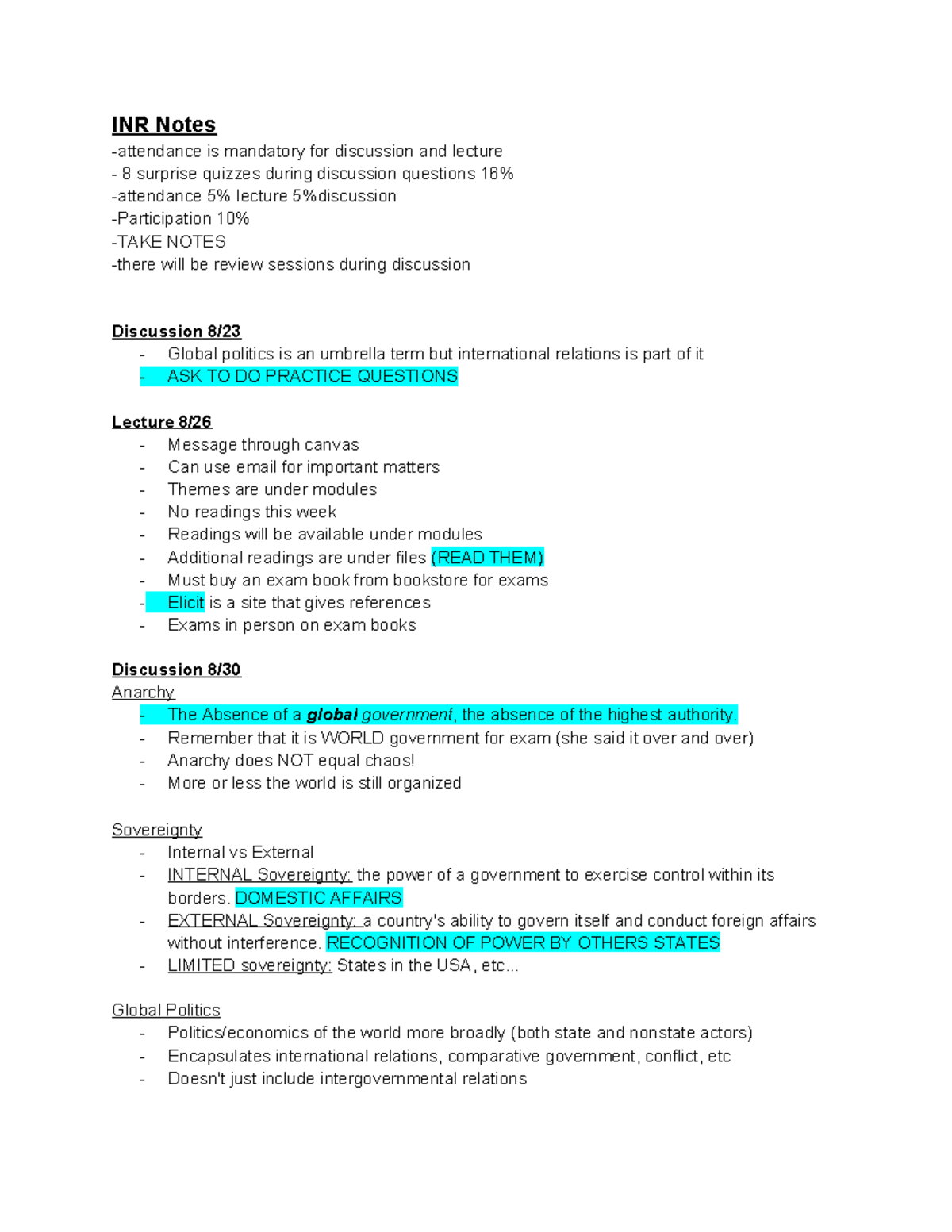 INR Notes - INR Notes -attendance is mandatory for discussion and ...
