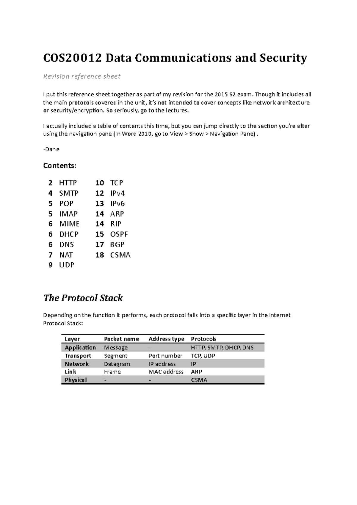 Summary - reference sheet detailing the structure and syntax of each ...