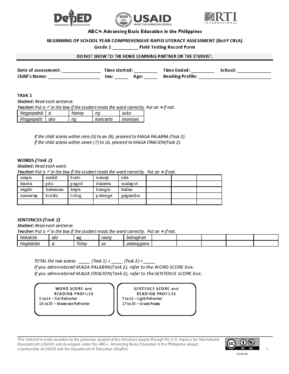 CRLA NTo T G2 FT Record Form Template - ABC+: Advancing Basic Education ...
