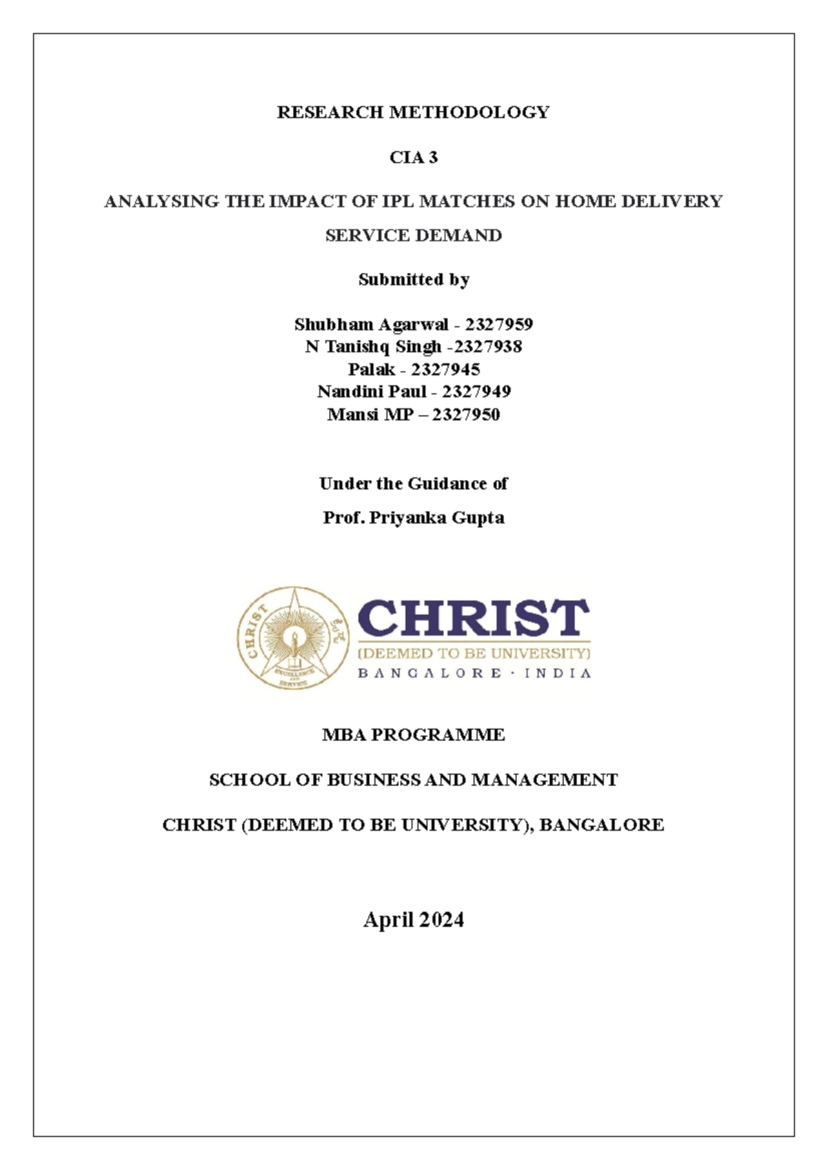 Ipl rm cia - CIA - RESEARCH METHODOLOGY CIA 3 ANALYSING THE IMPACT OF ...