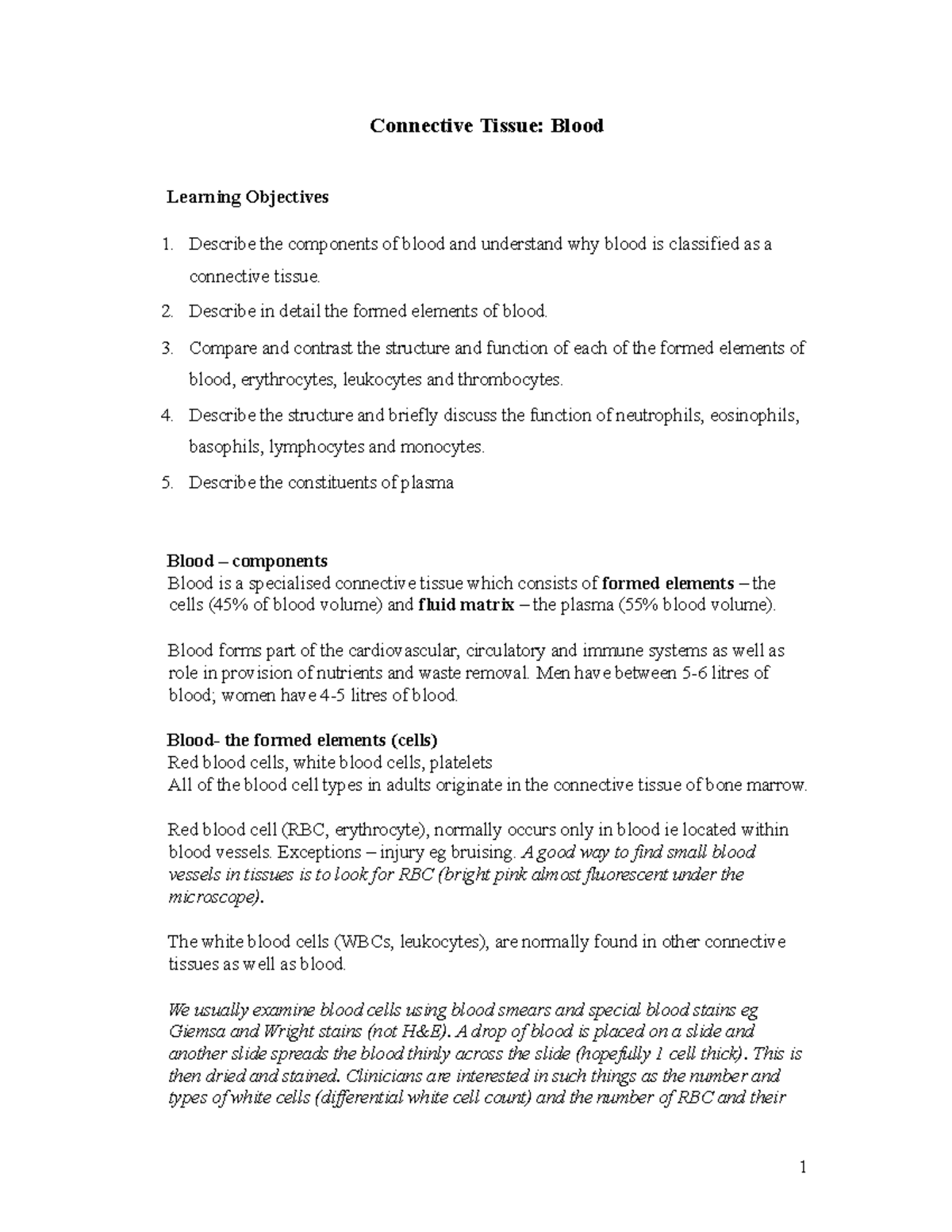 Blood histology - Connective Tissue: Blood Learning Objectives Describe ...