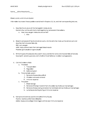 ANSC 3633 Assignment 3 - 6 questions over anatomy. - ANSC 3633 Weekly ...