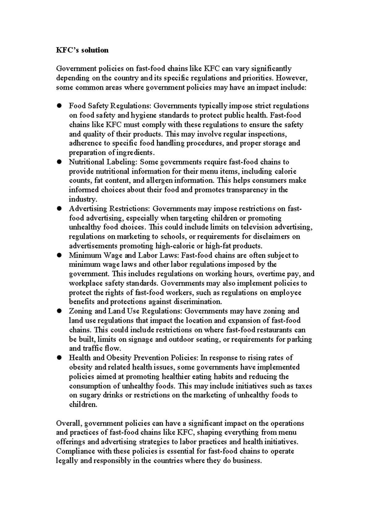 KFC - However, some common areas where government policies may have an ...