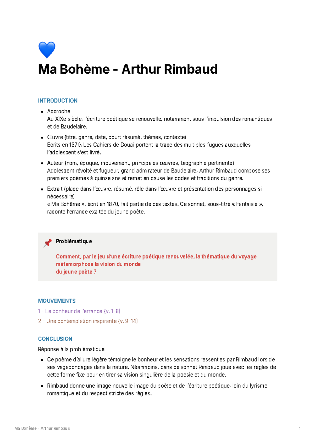 Analyse linéaire "Ma Bohème" - Arthur Rimbaud - Ma Bohème Arthur Rimbaud 1 💙 Ma Bohème - Arthur ...