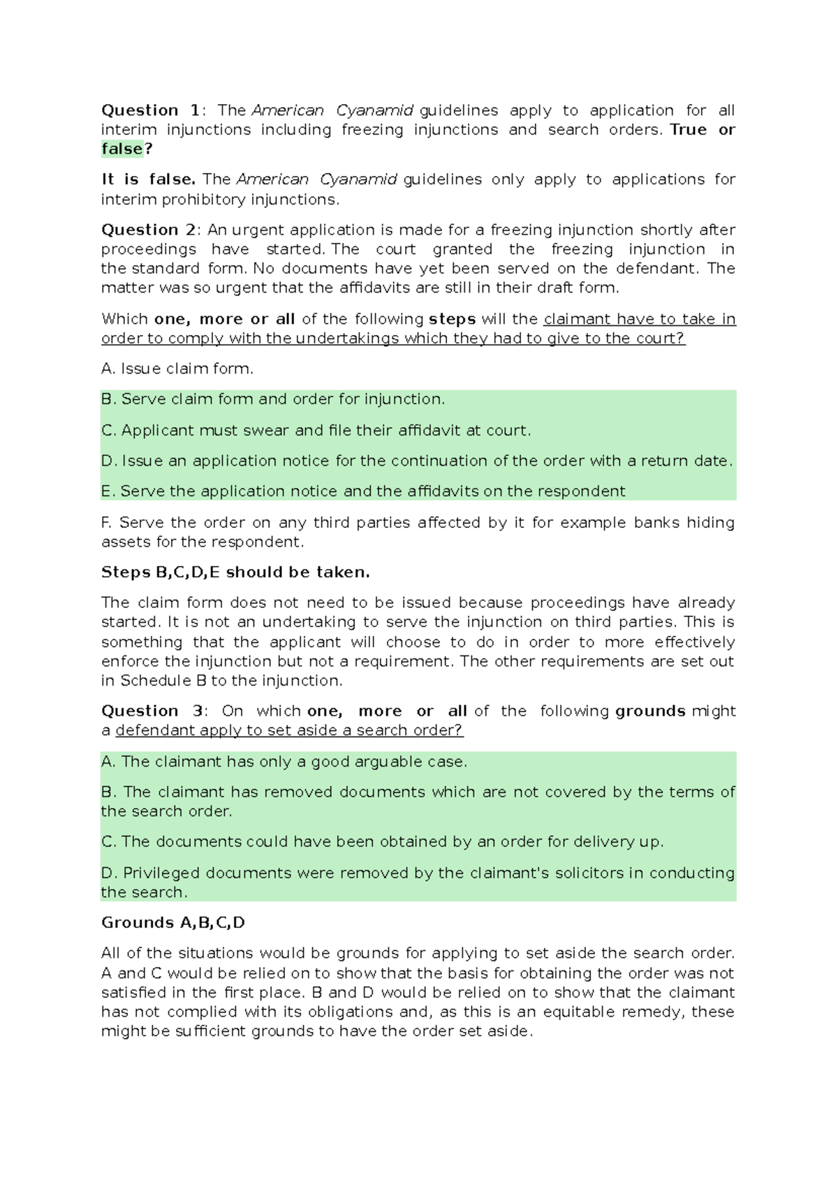 3A - q/a - Question 1 : The American Cyanamid guidelines apply to ...