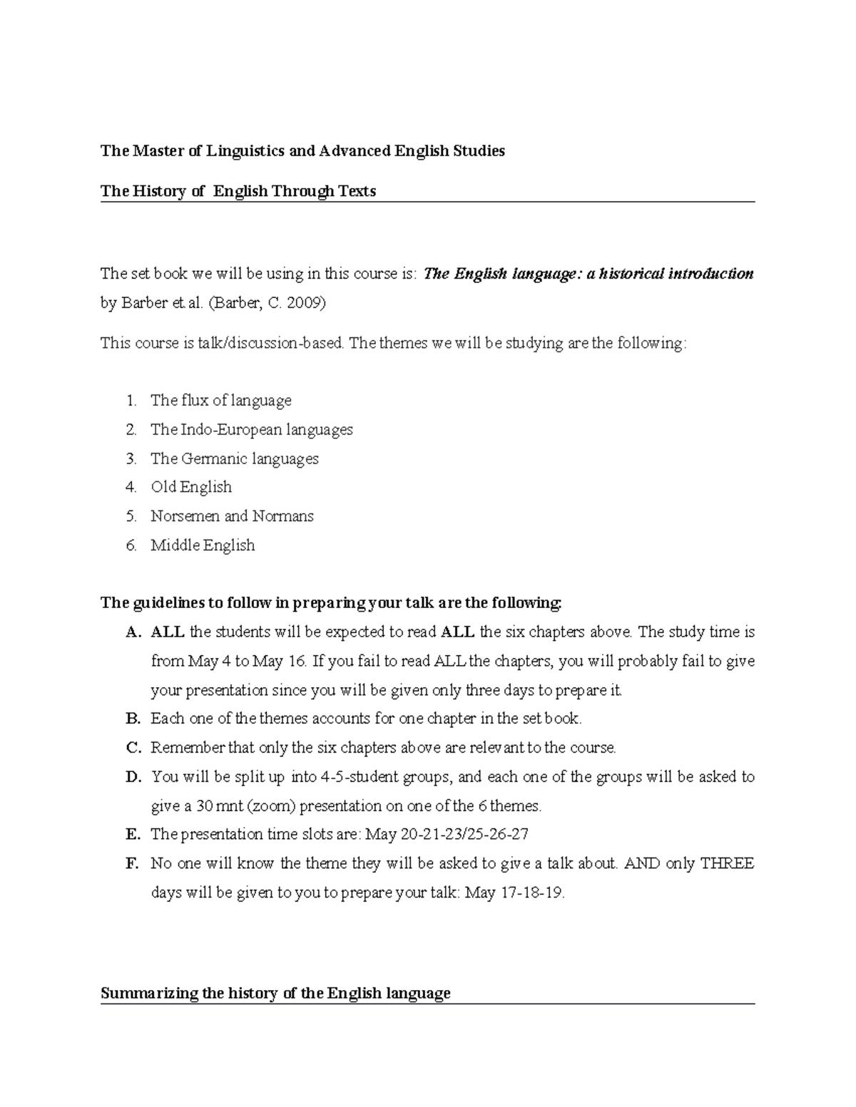 Through texts - The Master of Linguistics and Advanced English Studies ...