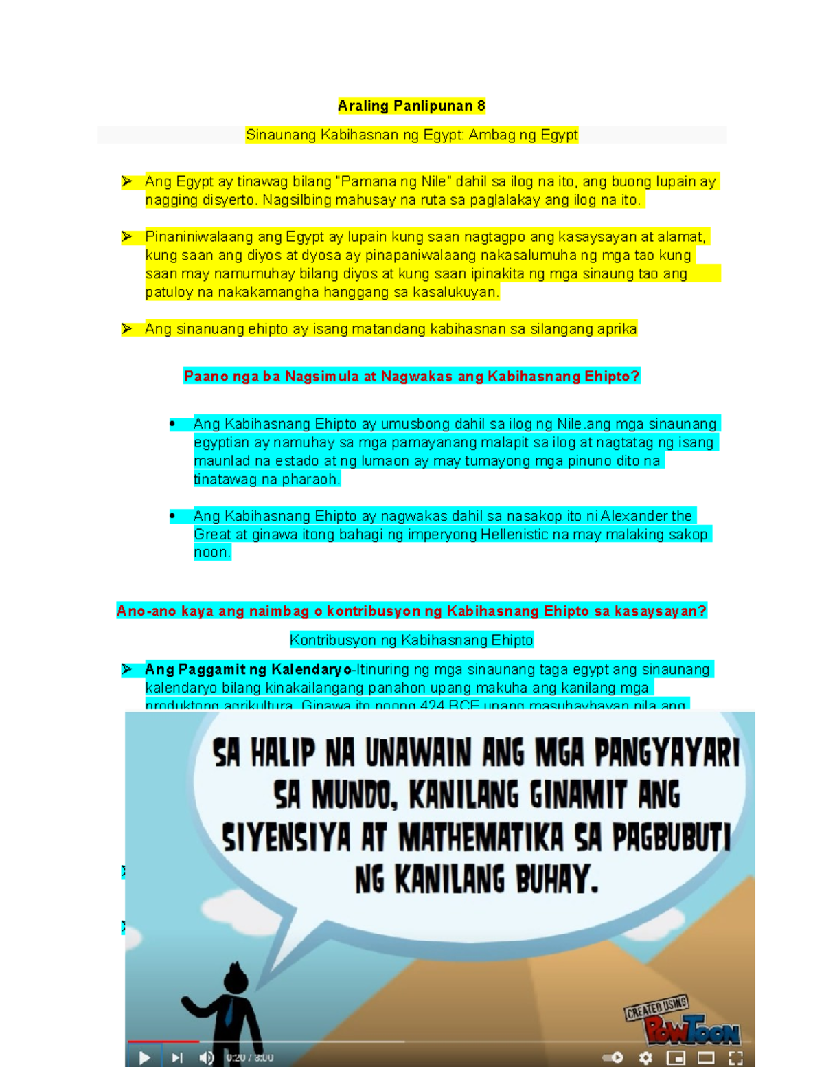 Script ap big ptask - Araling Panlipunan 8 Sinaunang Kabihasnan ng Egypt: Ambag ng Egypt Ang ...