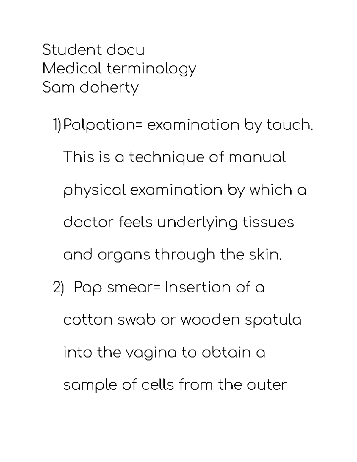 19 - notes - Student docu Medical terminology Sam doherty Palpation ...