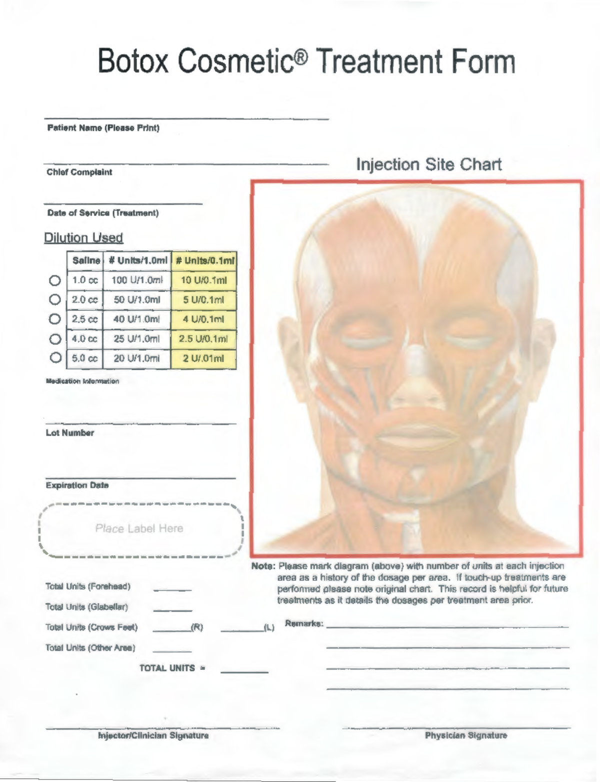 Trade 1 - 0122235155 - Botox Cosmetic®Treatment Form Patient Name ...