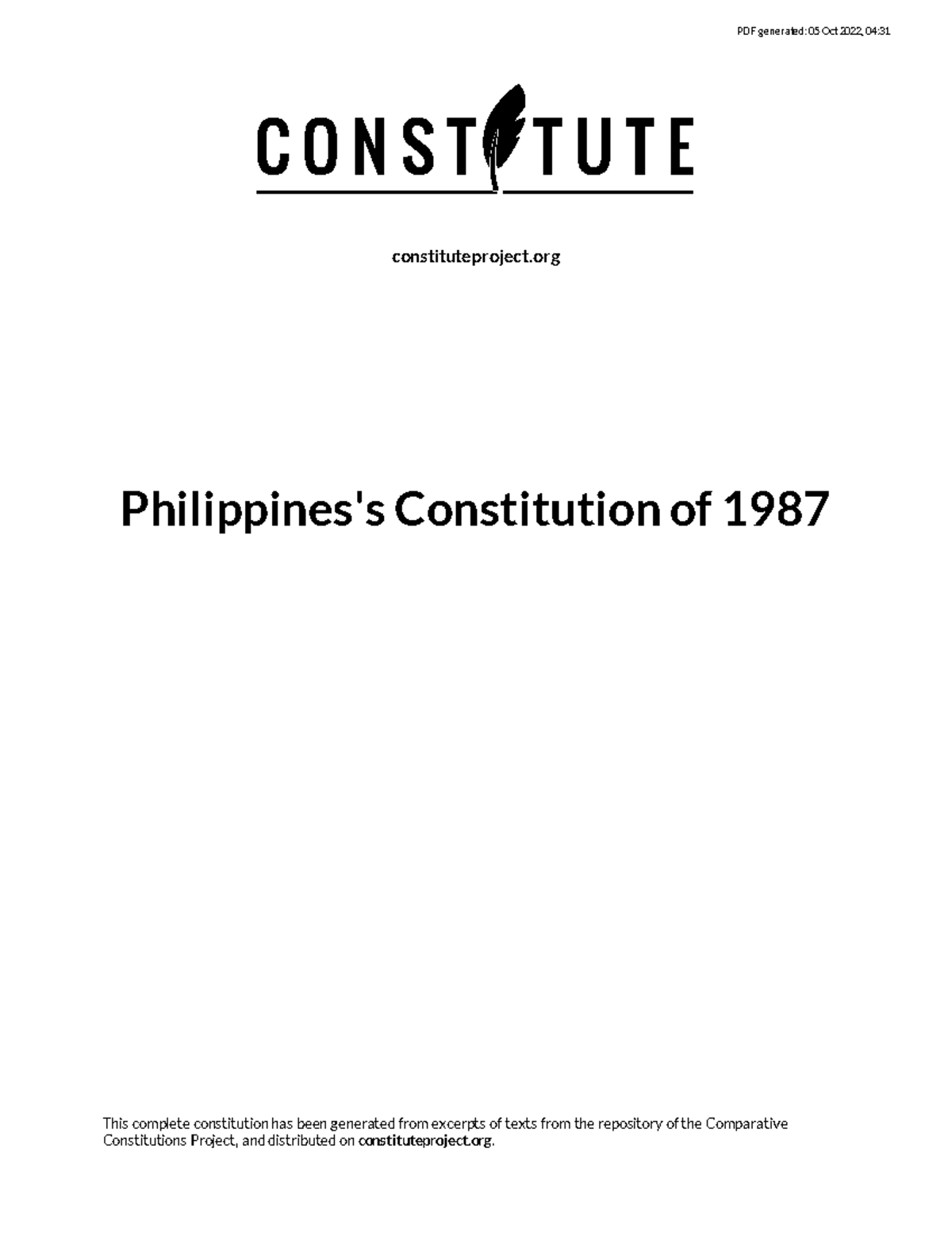 Philippines 1987-en - Philippine Consti - PDF generated: 05 Oct 2022, 04: constituteproject ...