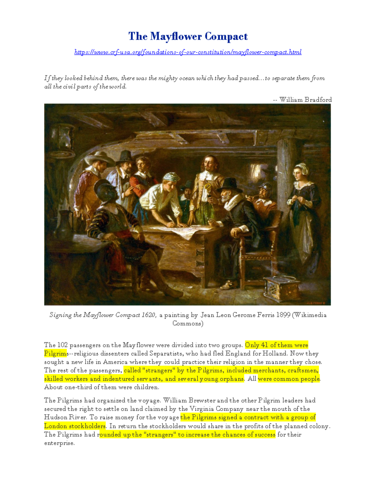 The Mayflower Compact - us history assignment - The Mayflower Compact ...