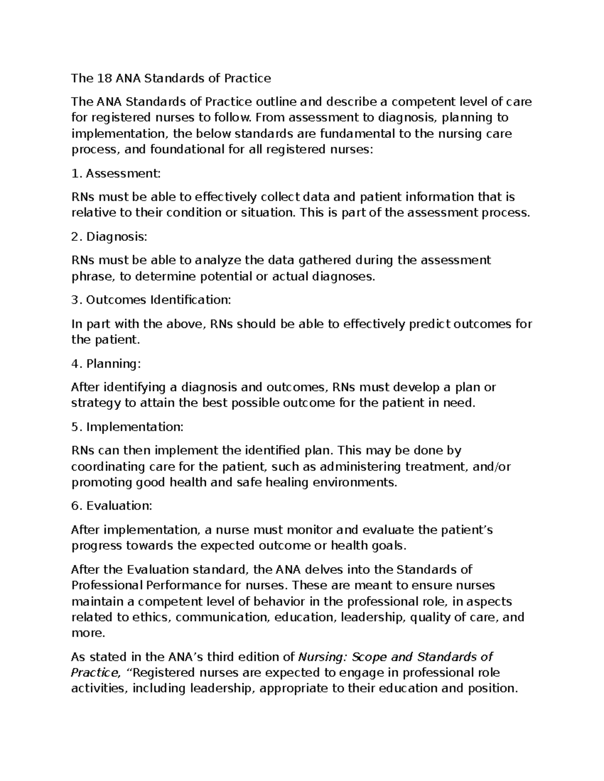 18th ANA standards of Practice - The 18 ANA Standards of Practice The ...