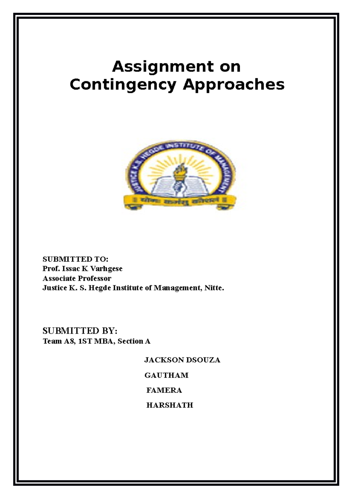 A8 - Presentations - Contingency Approaches - Assignment on Contingency ...