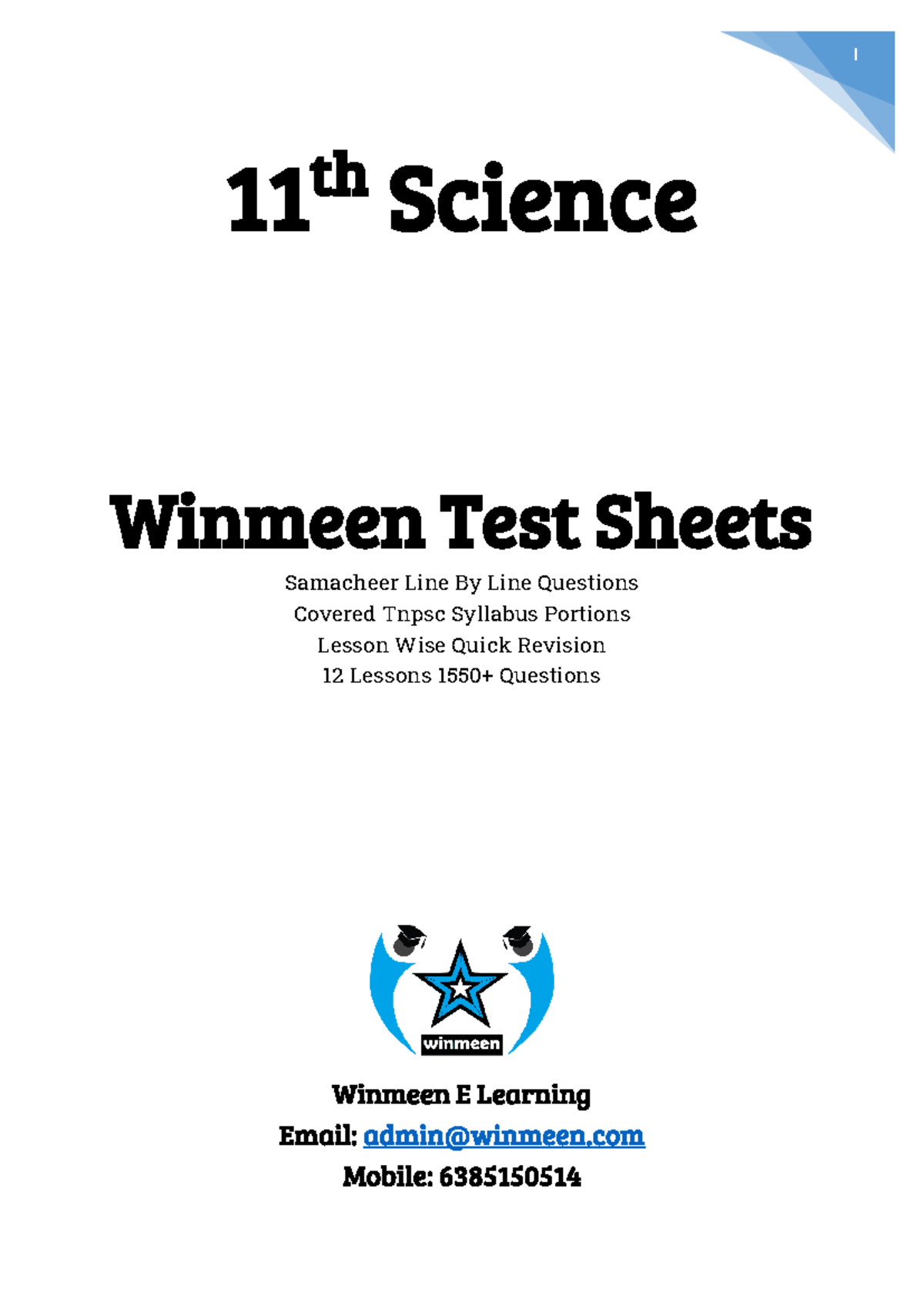 11th-Science-Questions-EM-Sample-Pages - I 11 th Science Winmeen Test ...