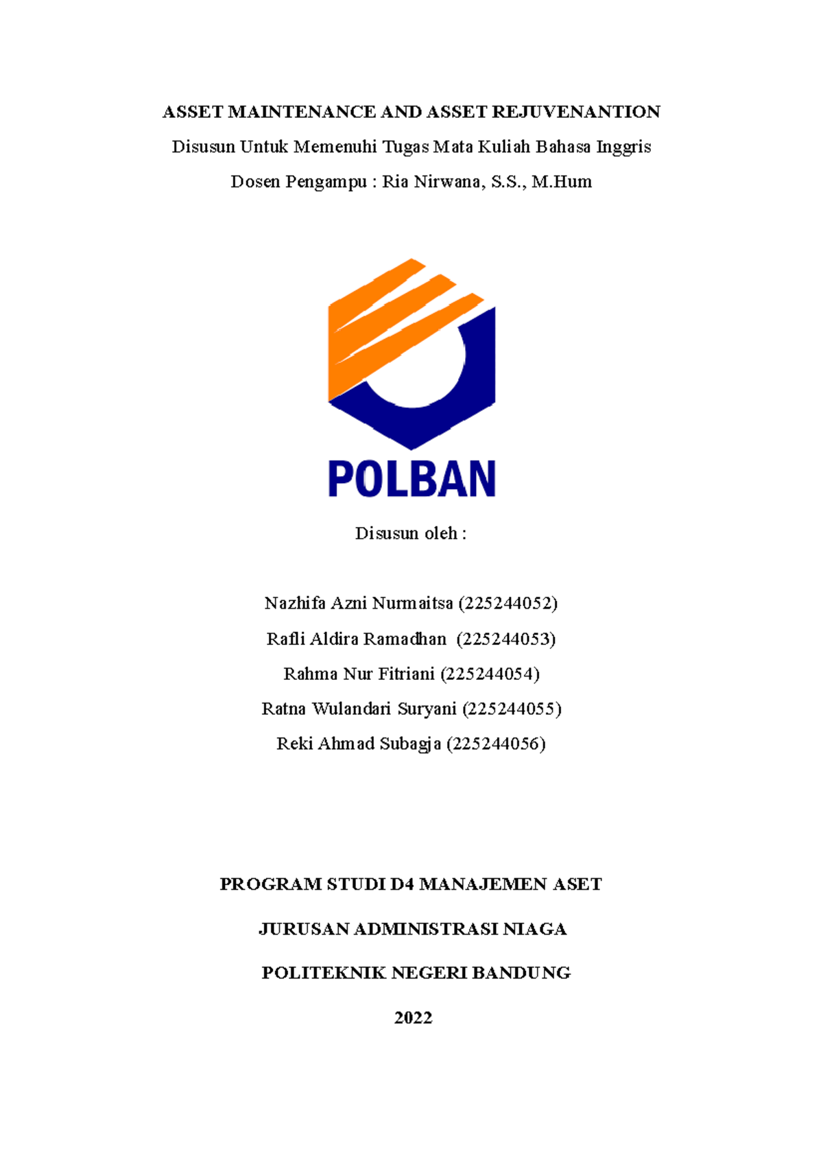 Kelompok 4 - Asset Maintenance AND Asset Rejuvenantion - ASSET ...