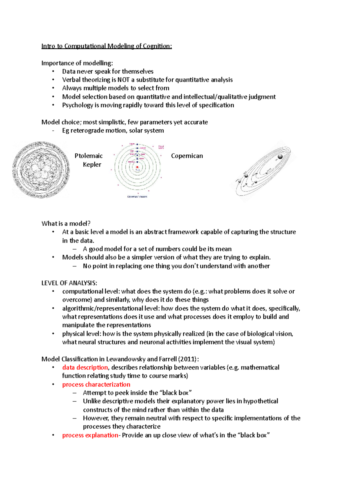 Intro To Computational Modeling Of Cognition A Good Model For A Set