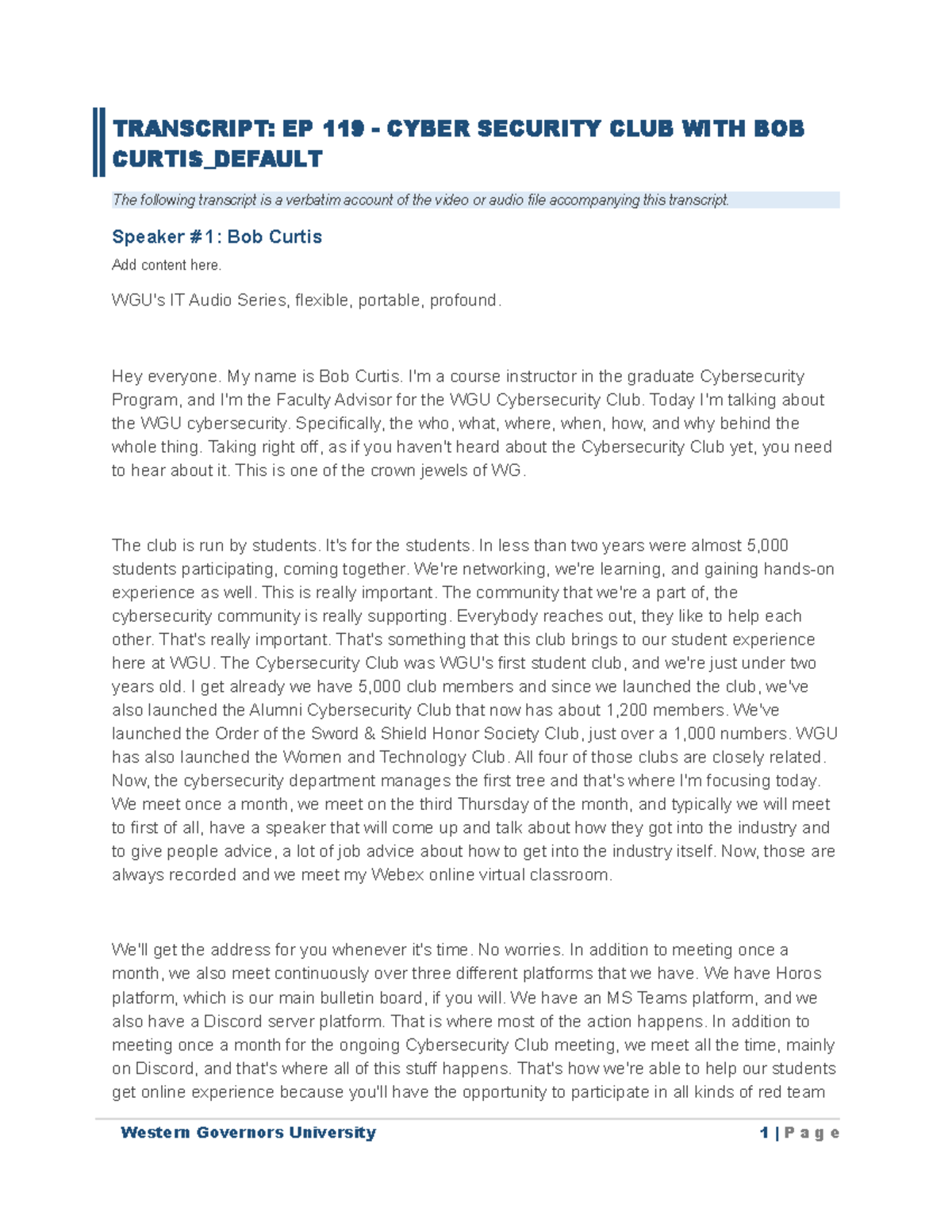 Cyber Security Club - Essay. - TRANSCRIPT: EP 119 - CYBER SECURITY CLUB ...