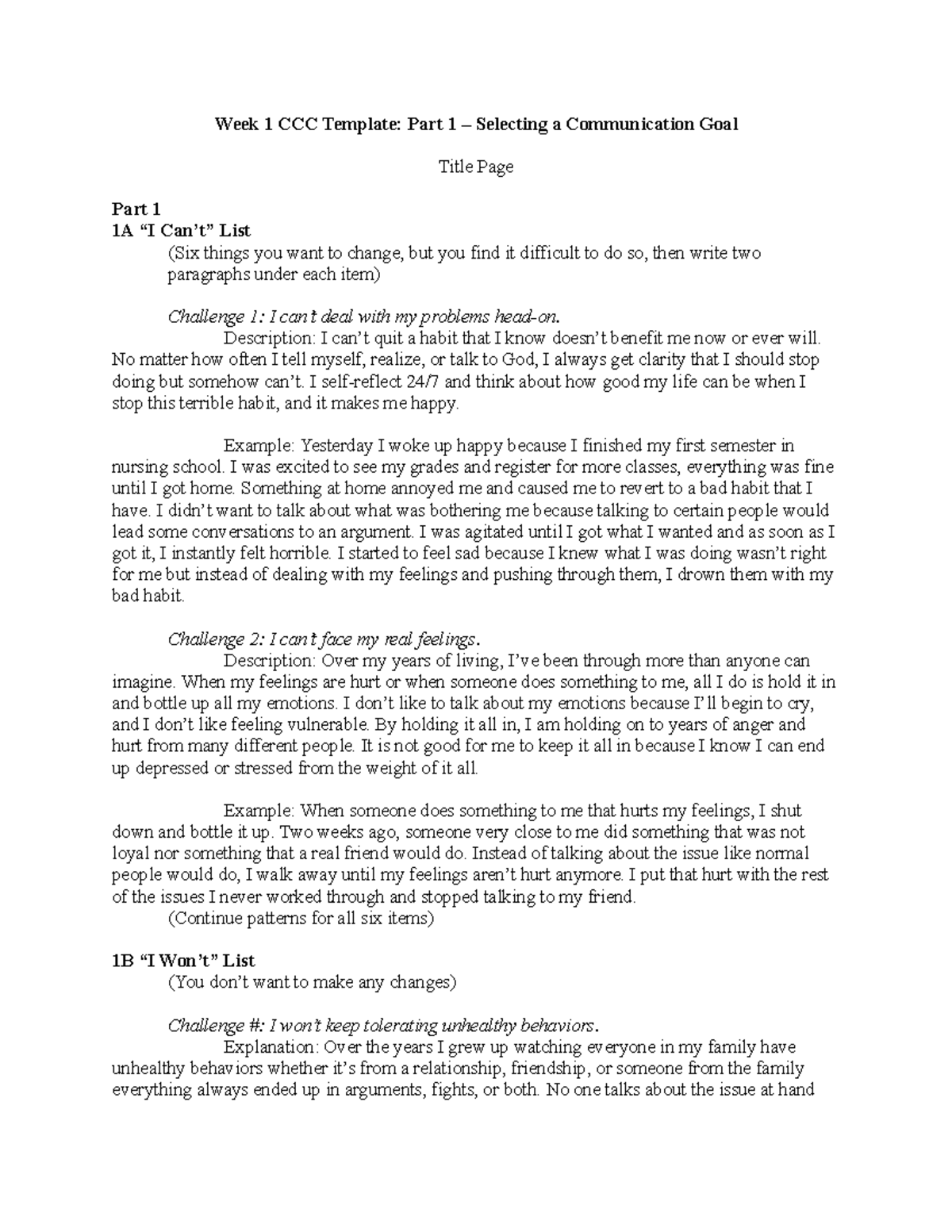 SPCH277 Week 1 CCC Template 1 - Week 1 CCC Template: Part 1 – Selecting ...