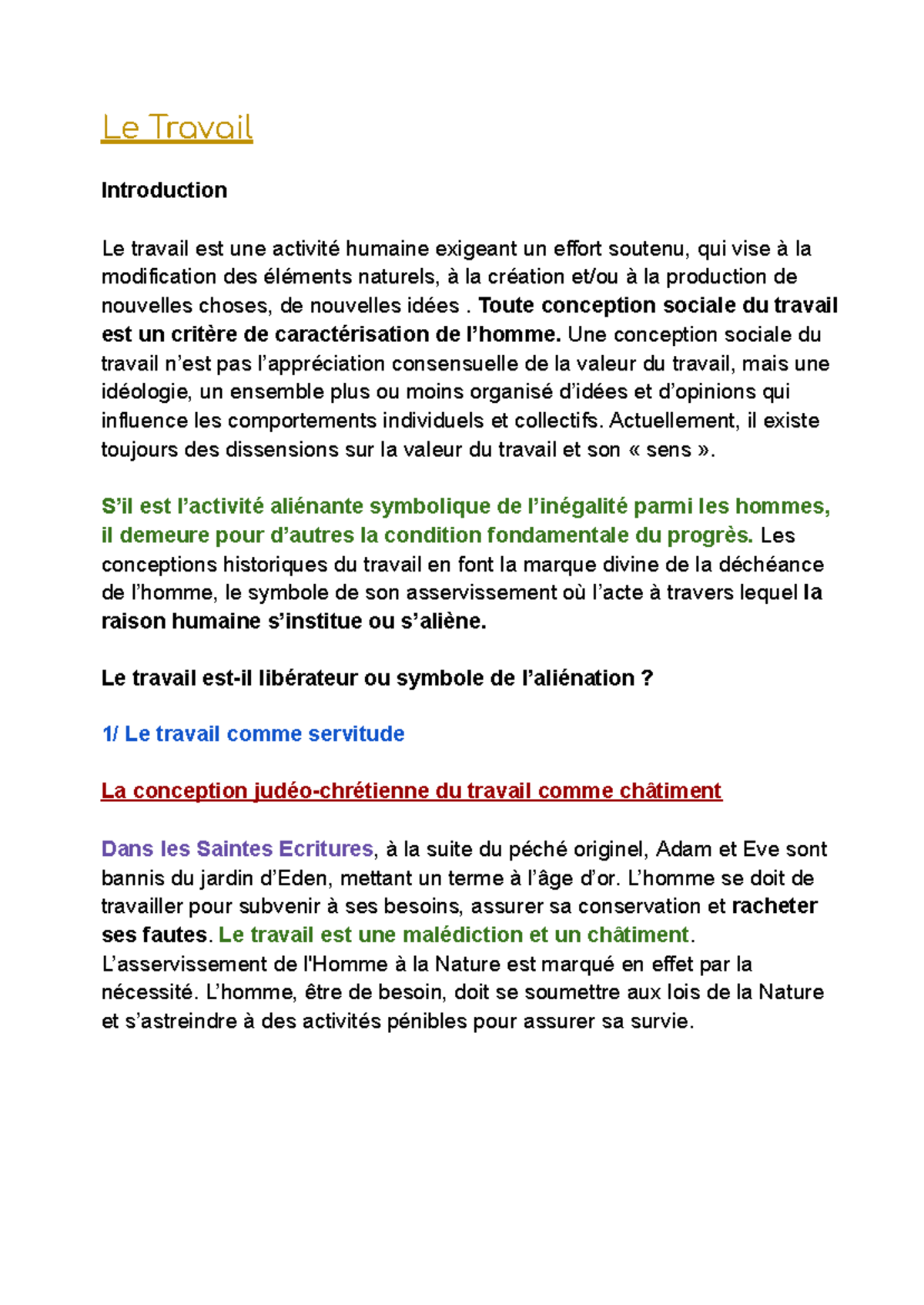 Le Travail - Le Travail Introduction Le travail est une activité humaine exigeant un effort ...