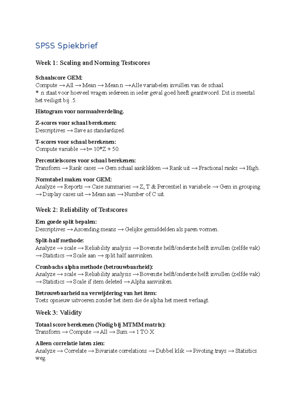 SPSS Spiekbrief - Alle SPSS uitwerkingen die je nodig hebt op de toets ...