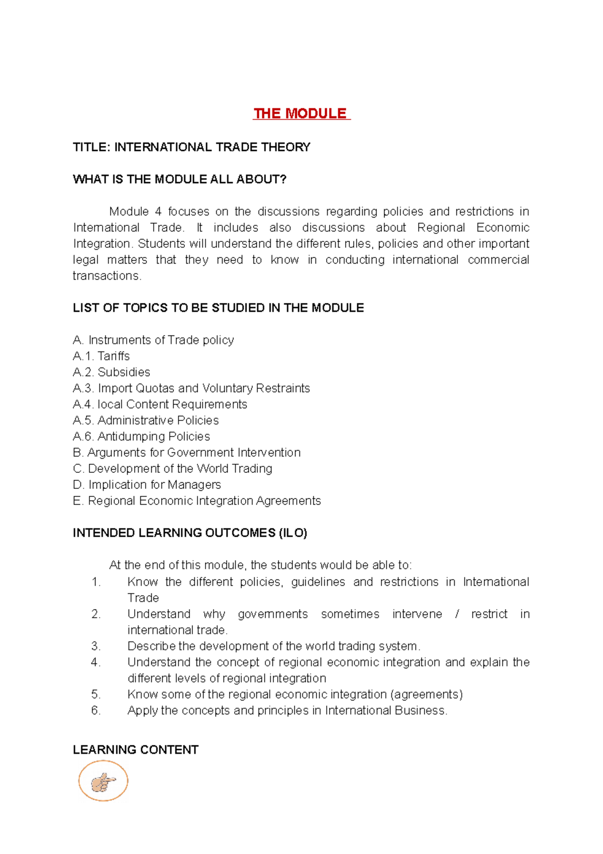 ITA Module 4 PART 1 - Great - THE MODULE TITLE: INTERNATIONAL TRADE ...