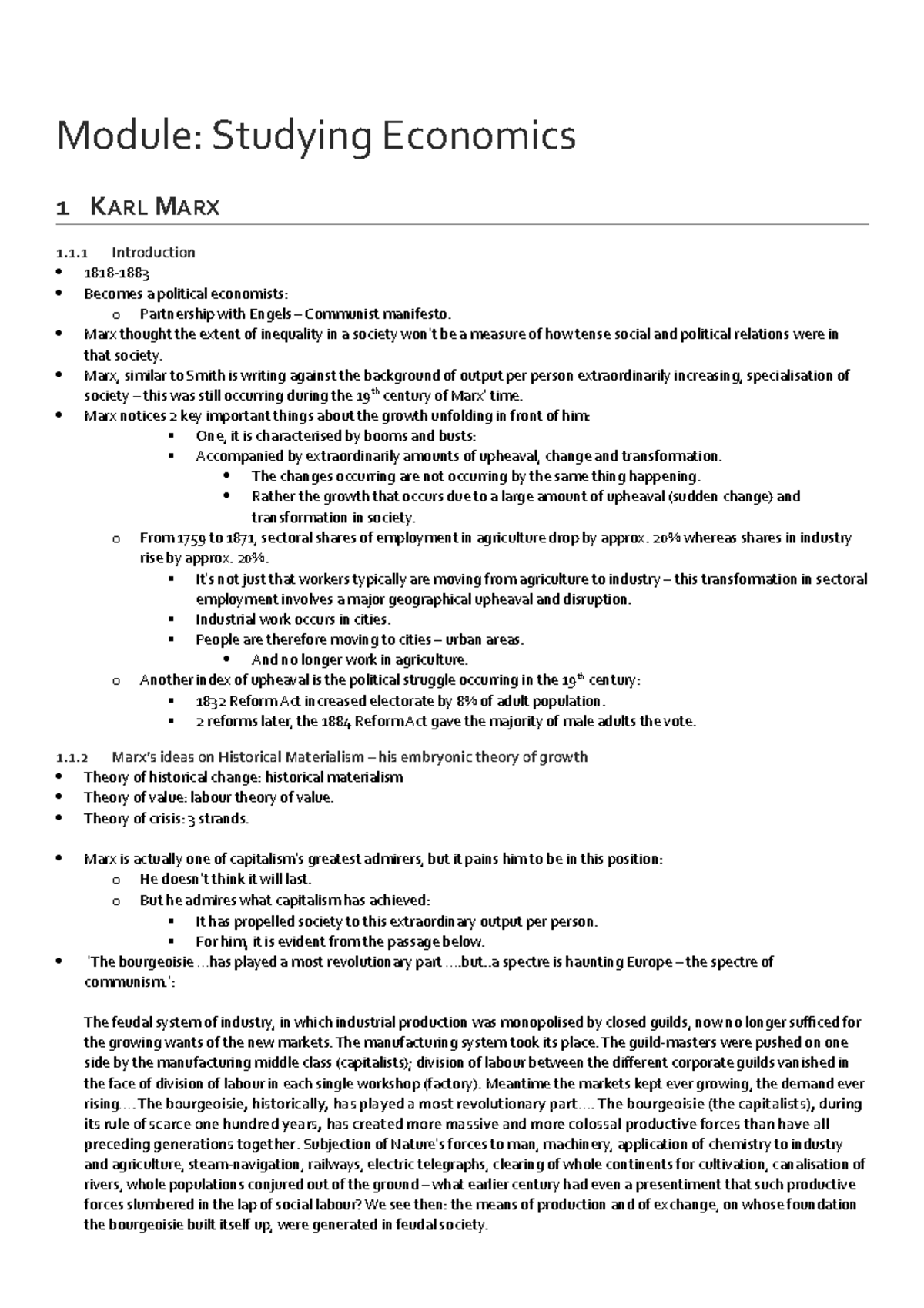 Karl Marx - lecture notes for Karl Marx lecture. - Module: Studying ...