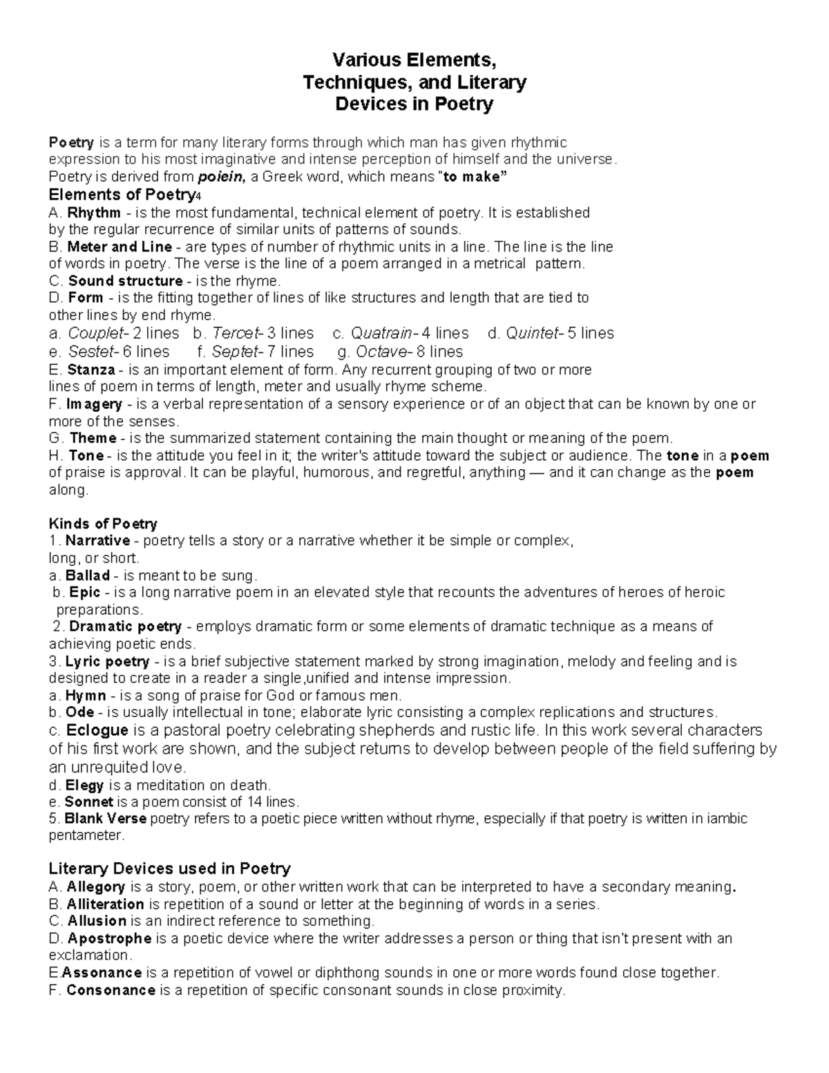 Creative-handouts 093948 - Various Elements, Techniques, and Literary ...