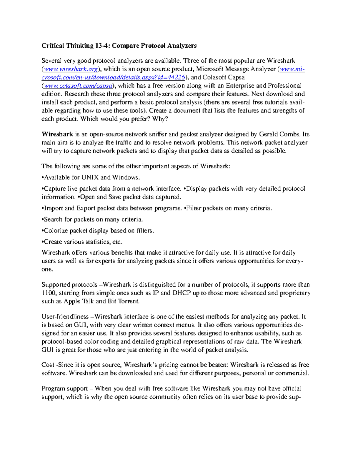 Critical Thinking Assignment 13-4 - Critical Thinking 13-4: Compare ...