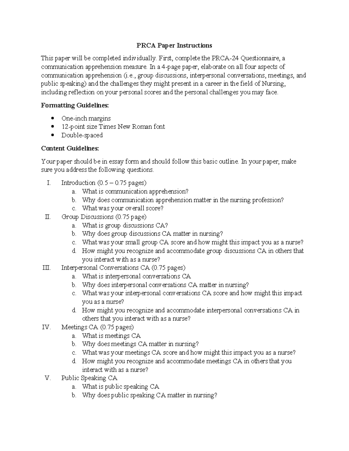 PRCA Paper Instructions - First, complete the PRCA-24 Questionnaire, a ...