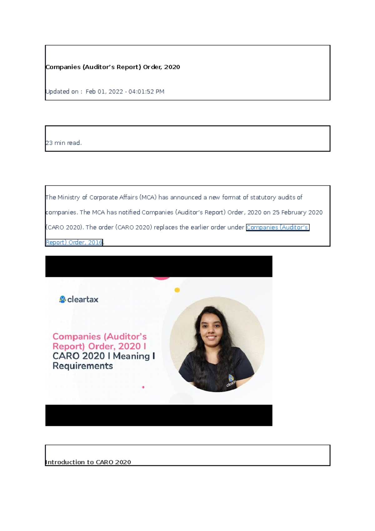 CARO 2020 Detailed - CARO 2020 - Companies (Auditor’s Report) Order ...