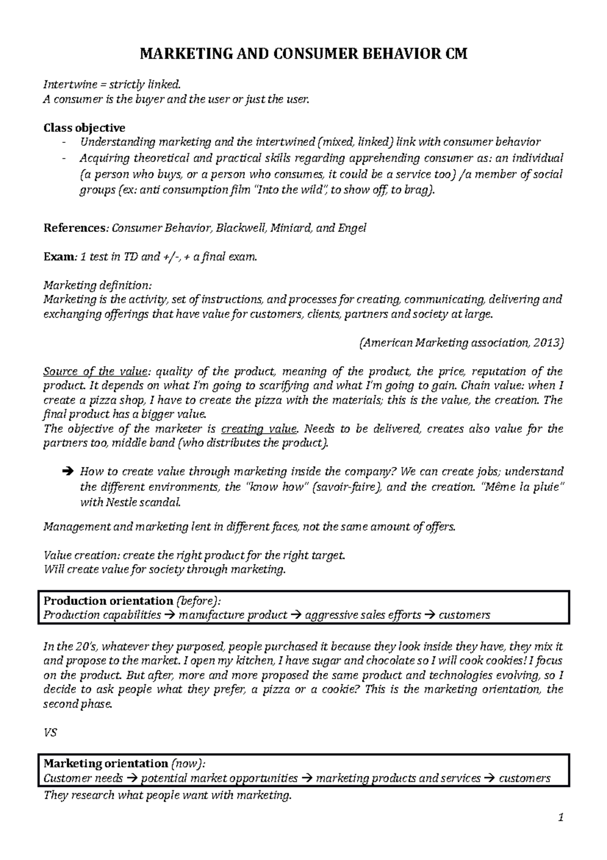 Marketing and consumer behavior CM L3 S6 - MARKETING AND CONSUMER ...