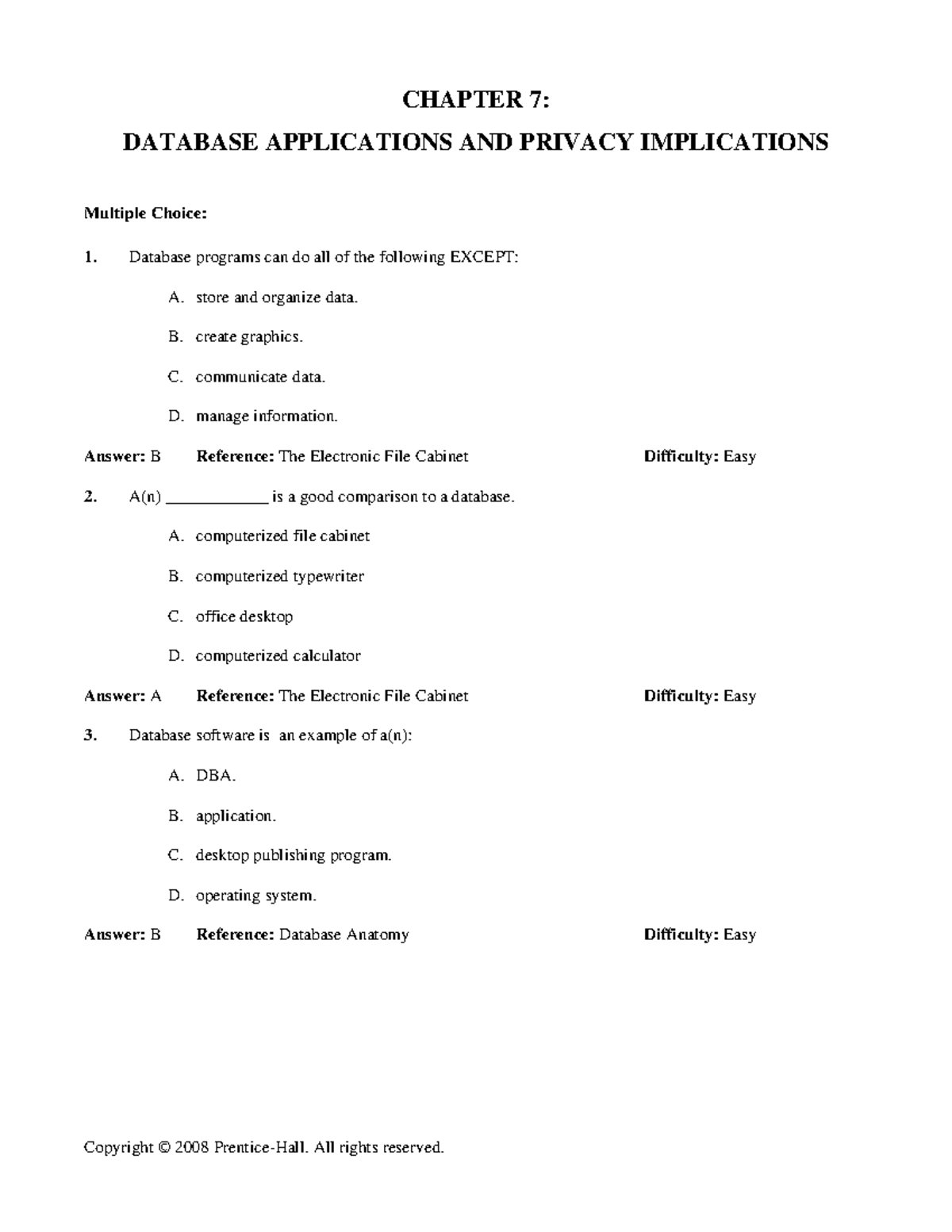 Test chapter 07 - Good Notes - CHAPTER 7: DATABASE APPLICATIONS AND ...