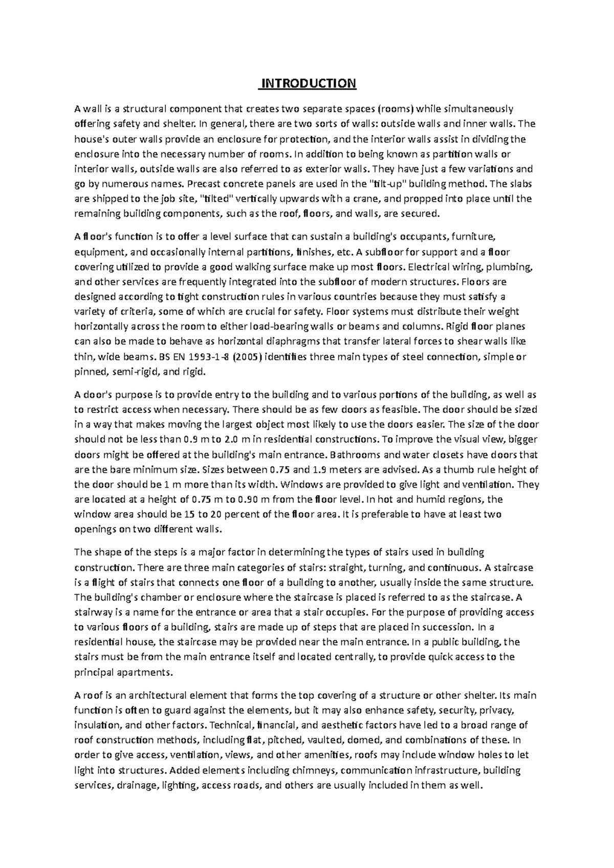 Introduction - INTRODUCTION A wall is a structural component that ...