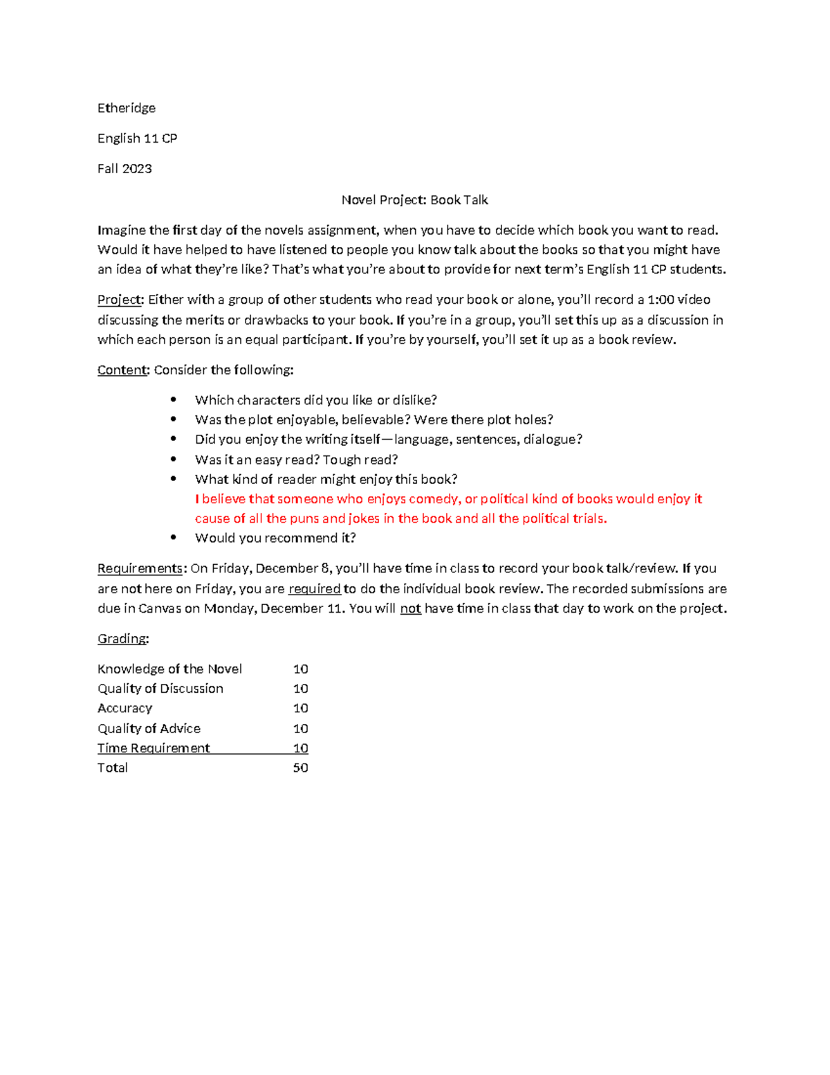 Book Talk - TKAMB - Etheridge English 11 CP Fall 2023 Novel Project ...