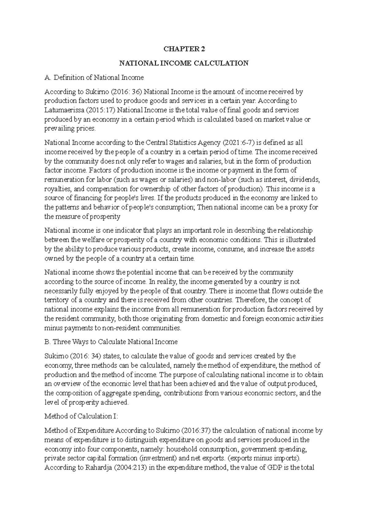 Chapter 2 National Income Calculation - CHAPTER 2 NATIONAL INCOME ...