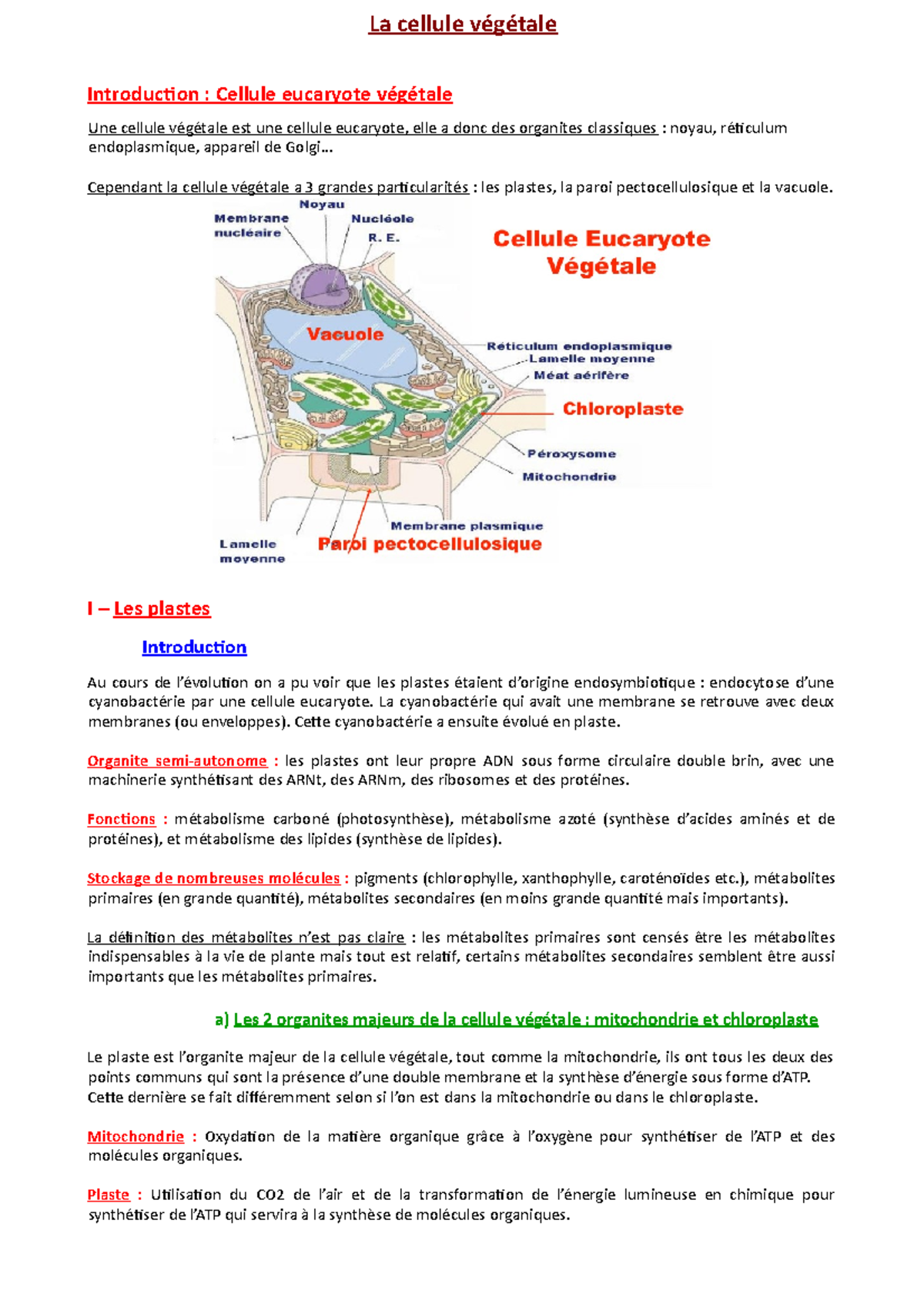 2 - Cellule veg - La cellule végétale Introduction : Cellule eucaryote ...
