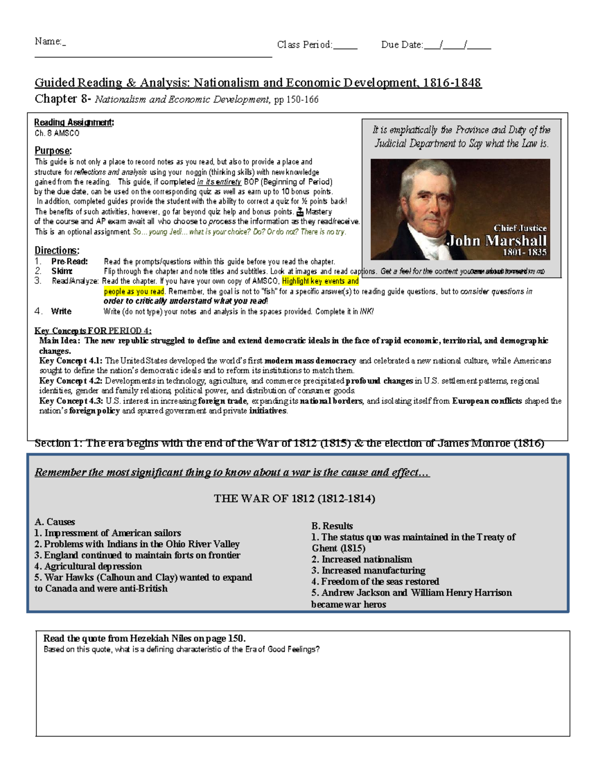 Amsco Chapter 8 Guided Reading (Units 6 and 7) - Name: Class Period ...