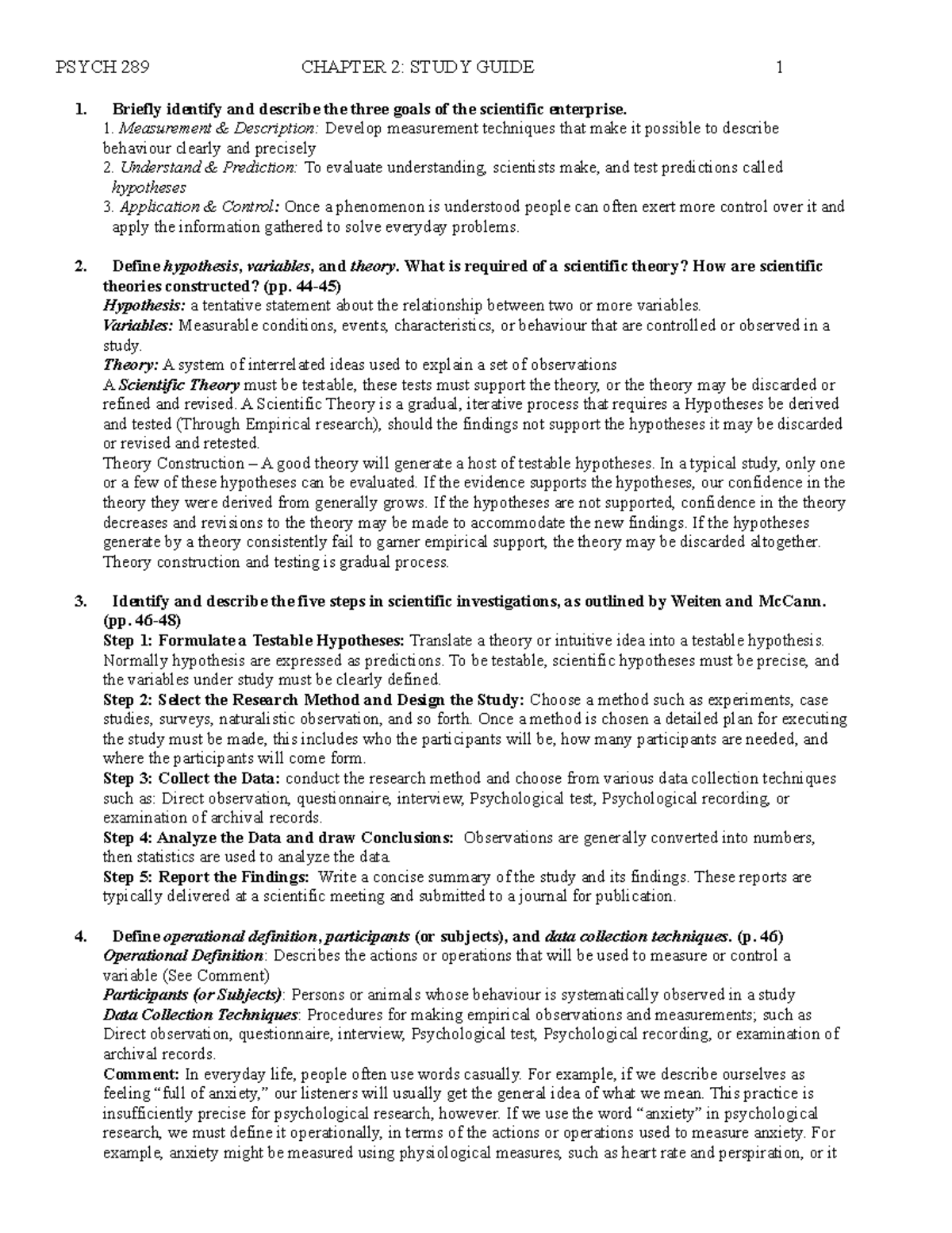 Psych 289 Chapter 2: Study Guide - Studocu