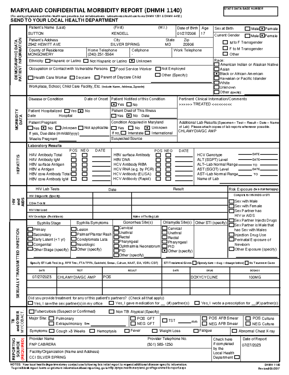 Morbidity Report - STATE DATA BASE NUMBER DEMOGRAPHIC DATAPATIENT ...