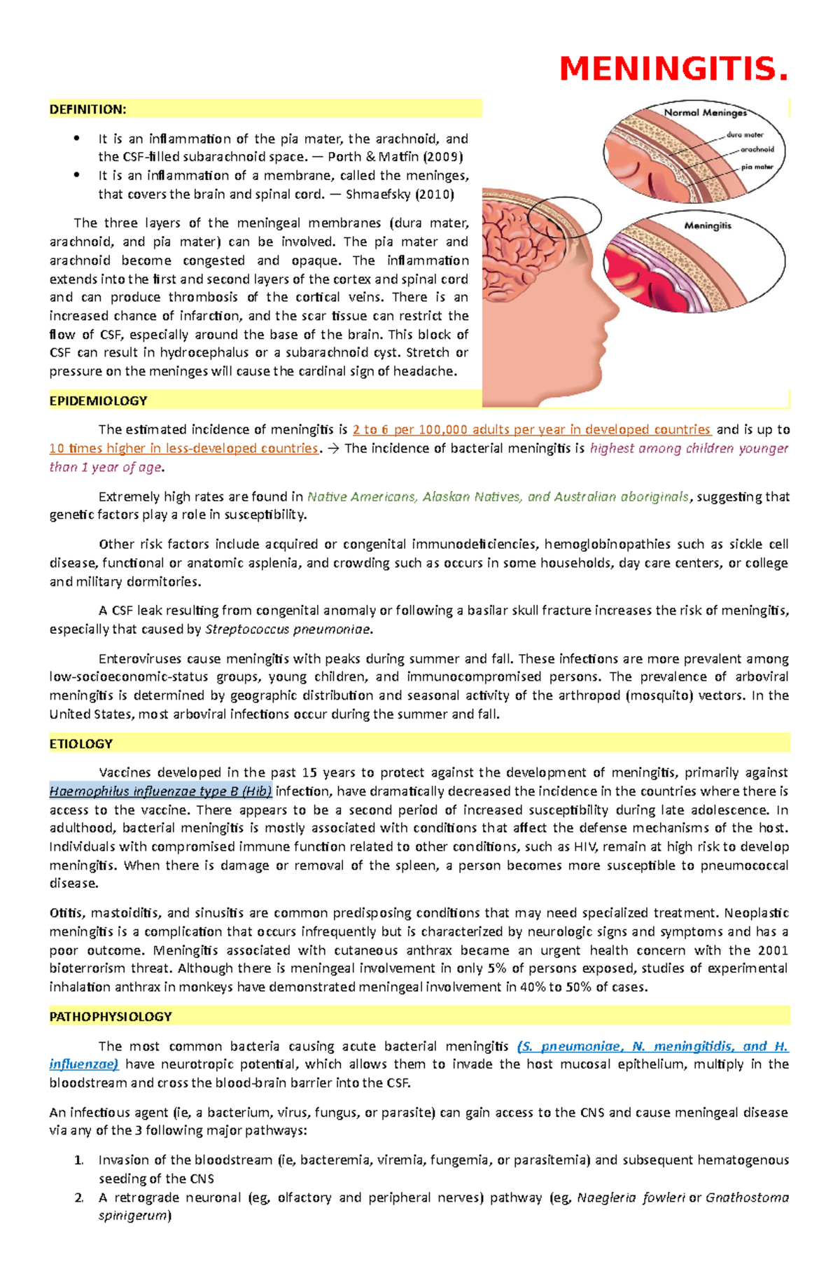 Meningitis - N/A - MENINGITIS. DEFINITION: It is an inflammation of the ...