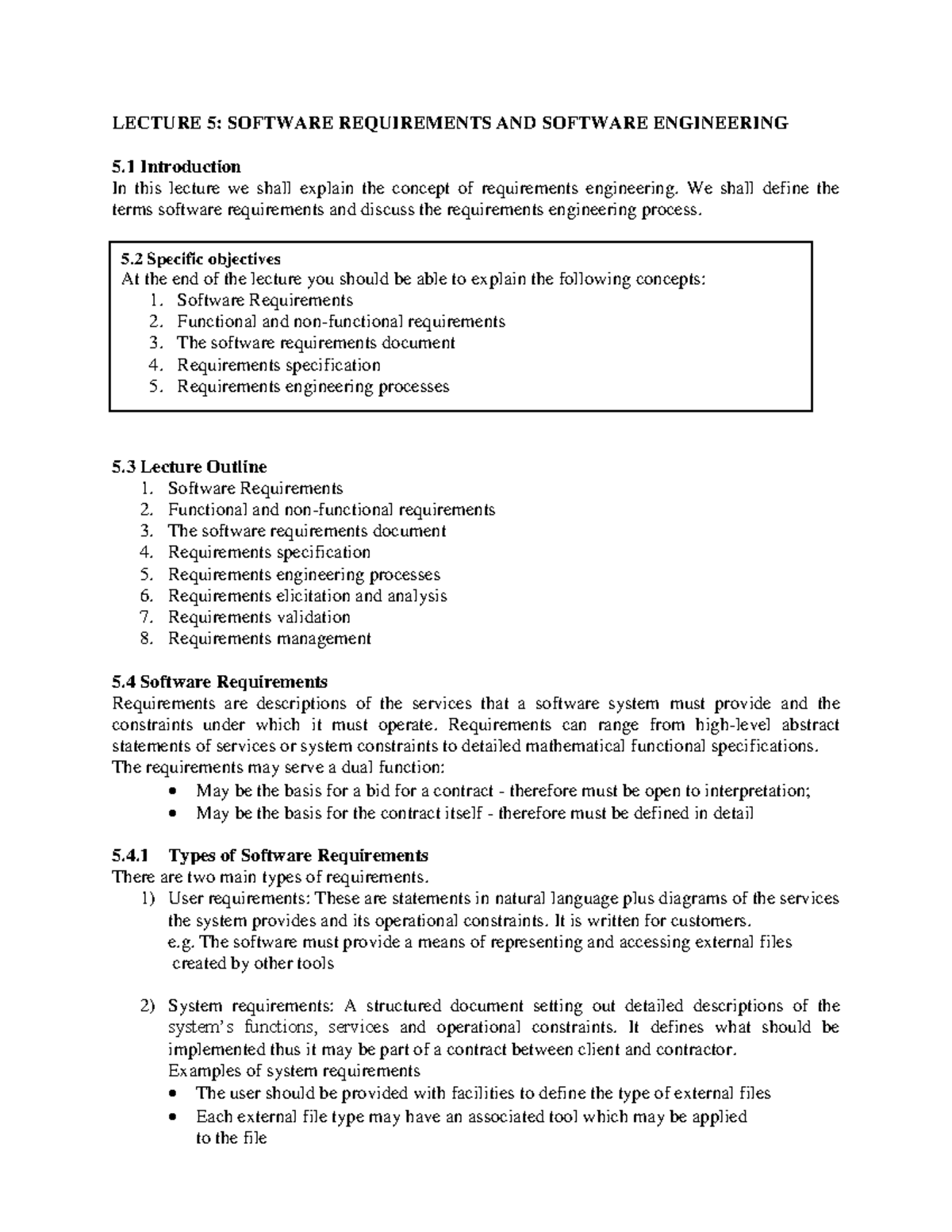 L5 SEP Sofware Requirements AND Engineering - LECTURE 5: SOFTWARE ...