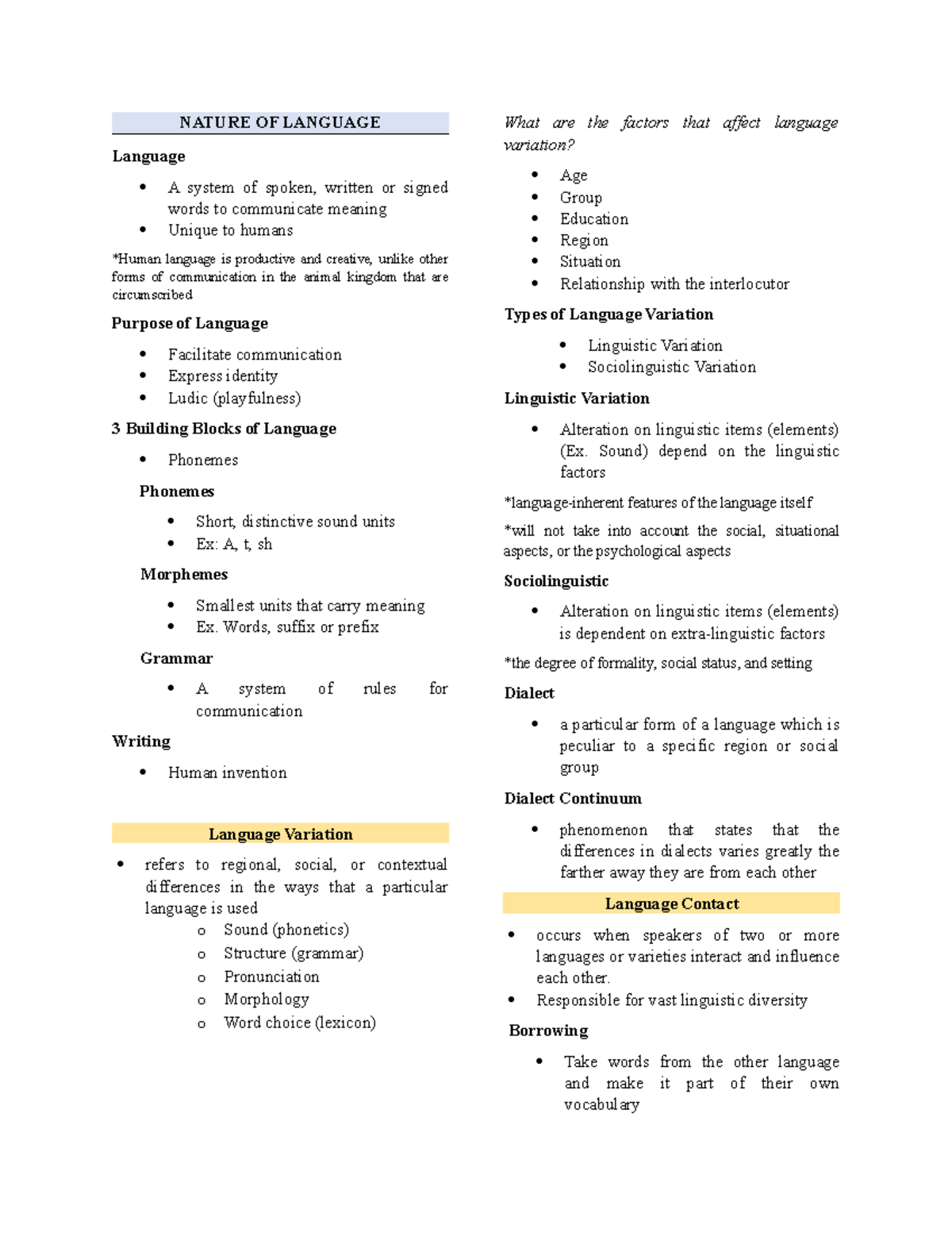 Nature of Language (Research) - NATURE OF LANGUAGE Language A system of ...