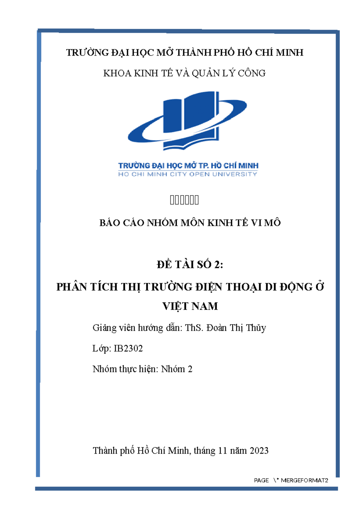bìa tiểu luận kinh tế vi mô - bìa tiểu luận - TRƯỜNG ĐẠI HỌC MỞ THÀNH ...
