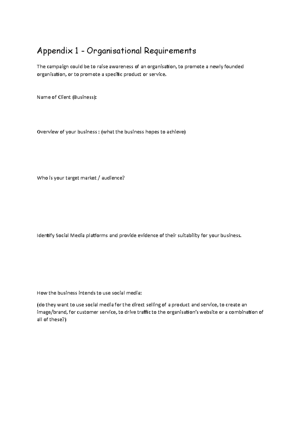 Appendix 1 - the aim of this is to complete the aim of the - Appendix 1 ...