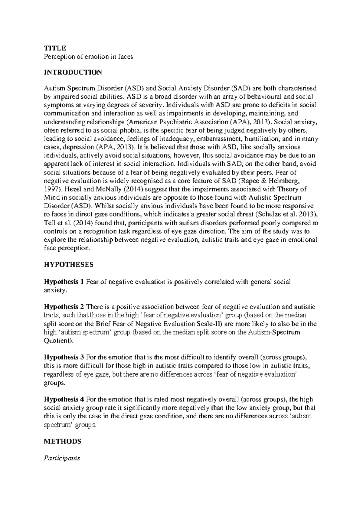 2024-25 RMA3 CW2 Sample report - TITLE Perception of emotion in faces ...