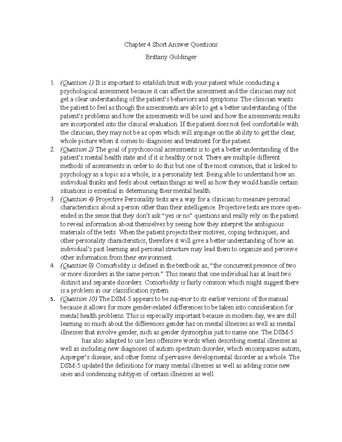 Chapter 4 Short Answer Questions - Chapter 4 Short Answer Questions ...