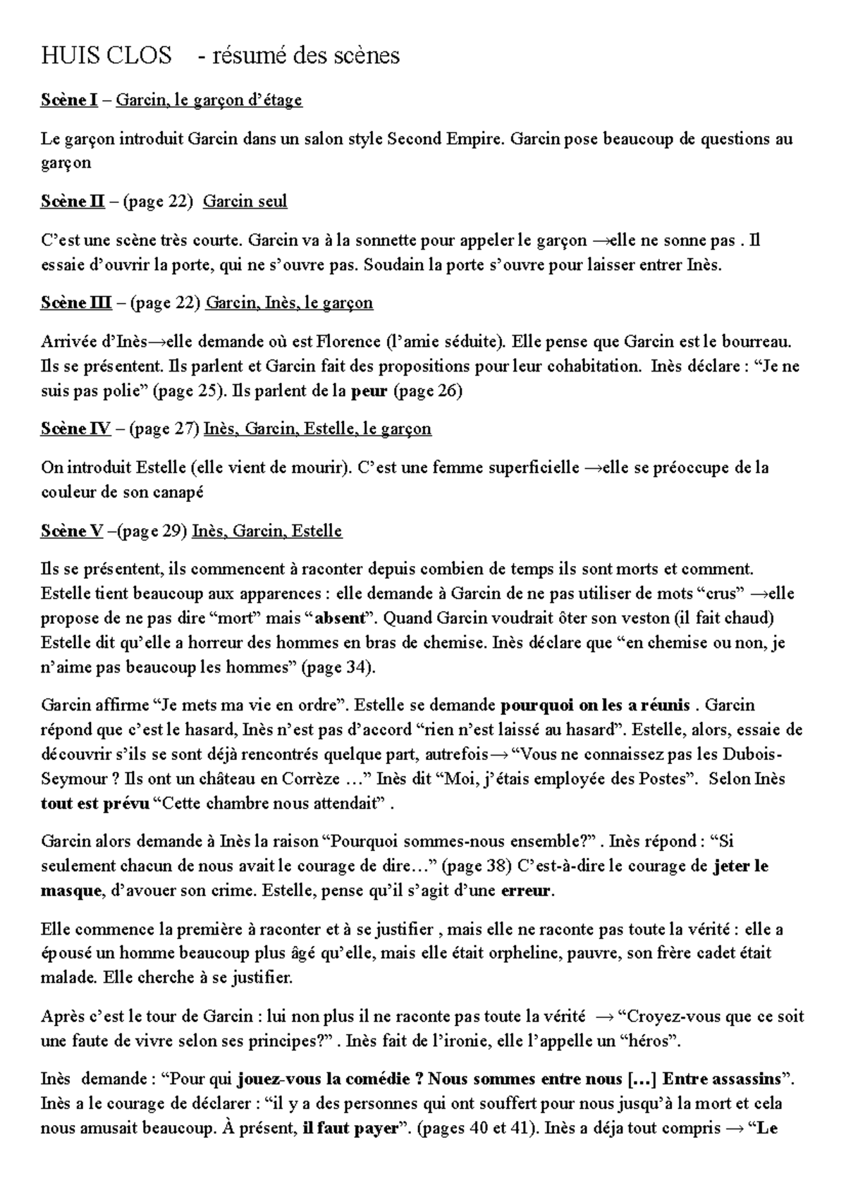 HUIS CLOS -les scènes - analisi caratteristiche fondamentali per ...