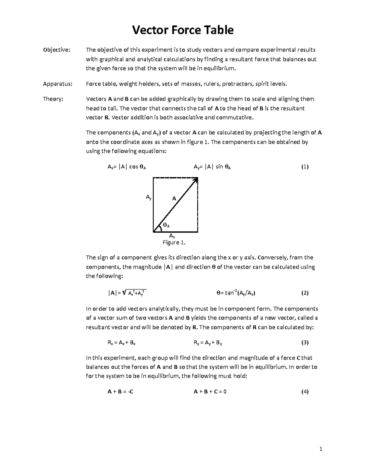 3-force table - lab - Vector Force Table 1 Objective: The objective of ...